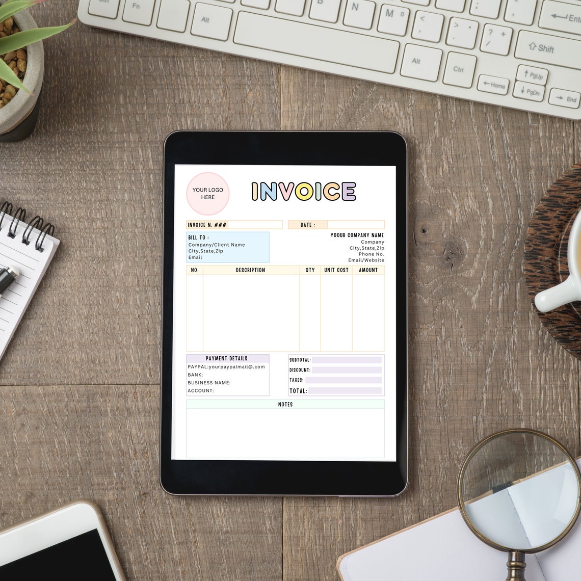 Invoice Template Editable Business Invoice Log Billing Template Receipt ...