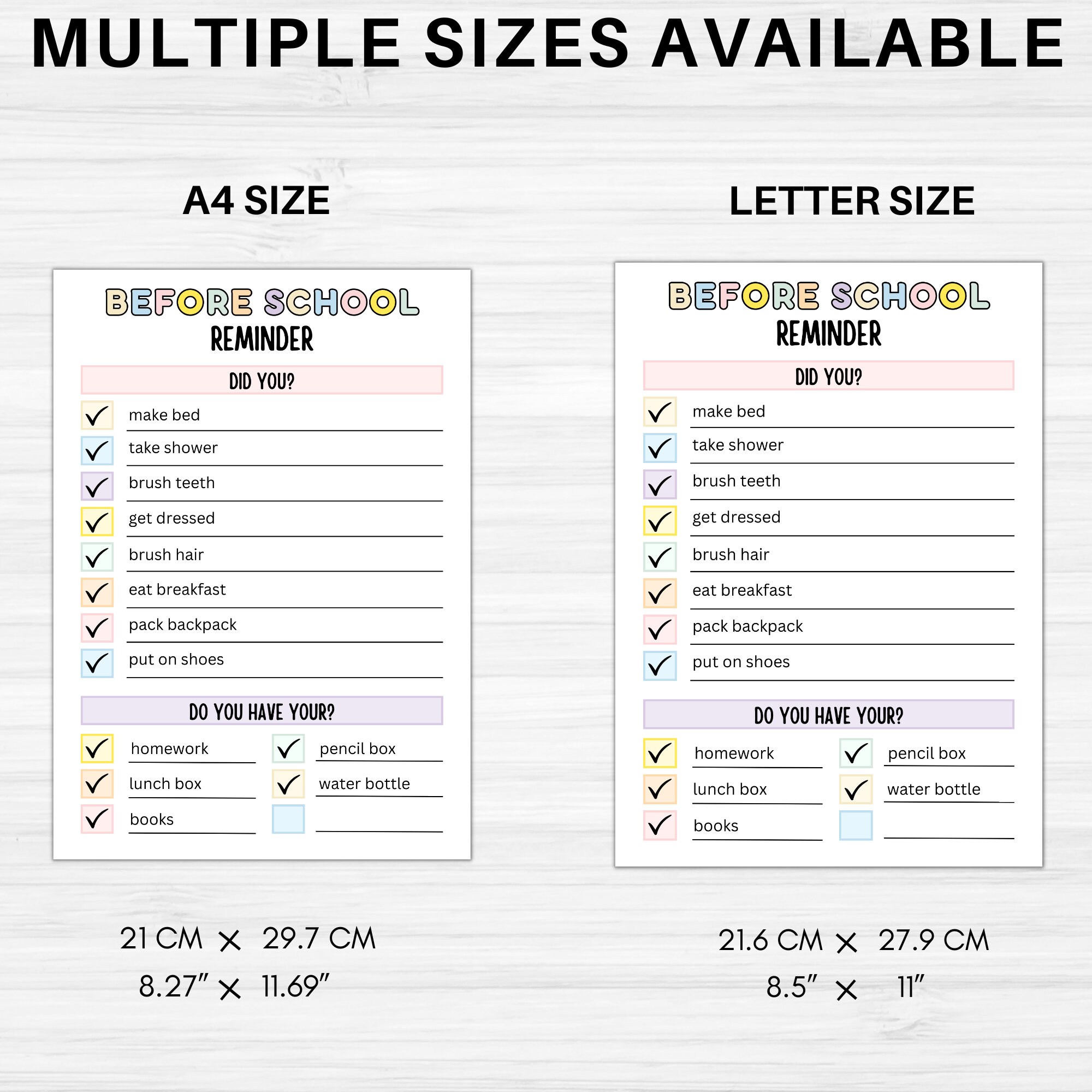 School Checklist Reminders for Kids Preschool Kindergarten Elementary ...