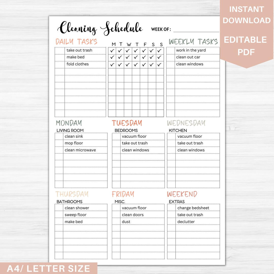 Cleaning Planner Cleaning Chore Chart Editable Cleaning Schedule ...