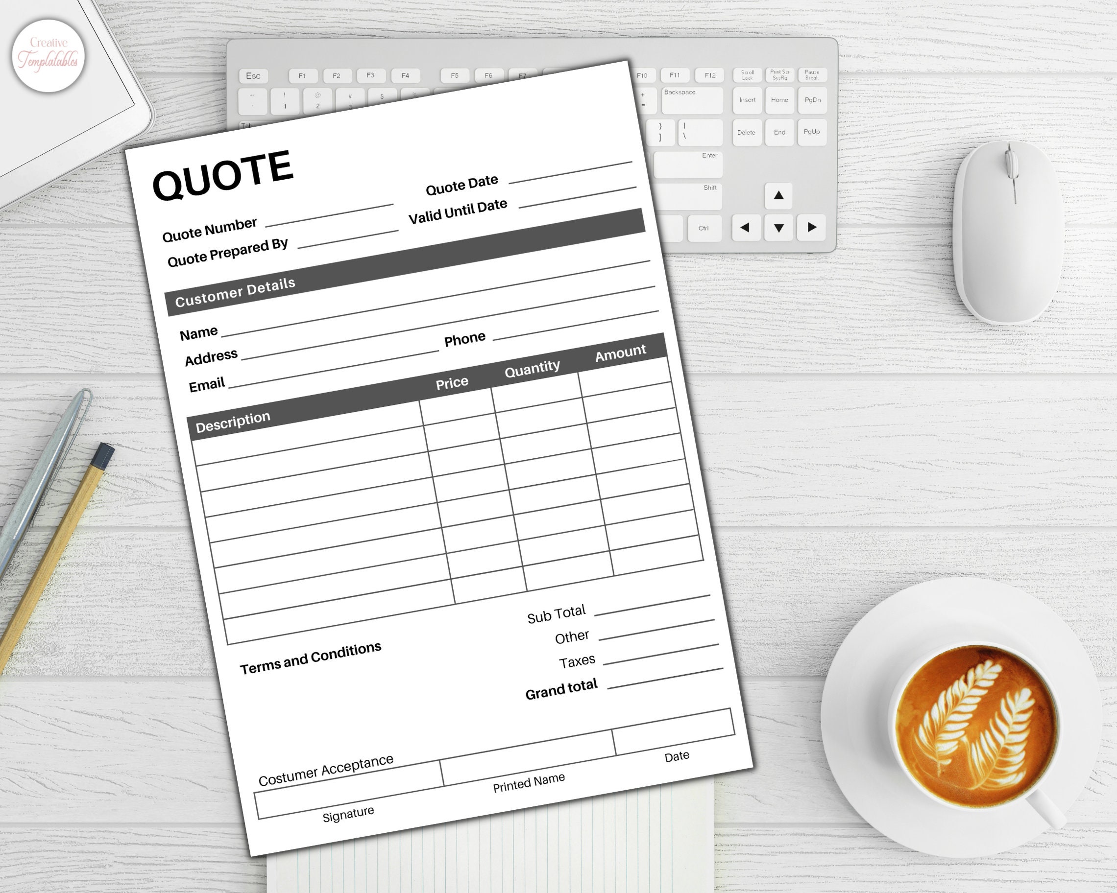 Quote Template | Editable Job Quote | Quotation Sheet | Quote Estimate ...
