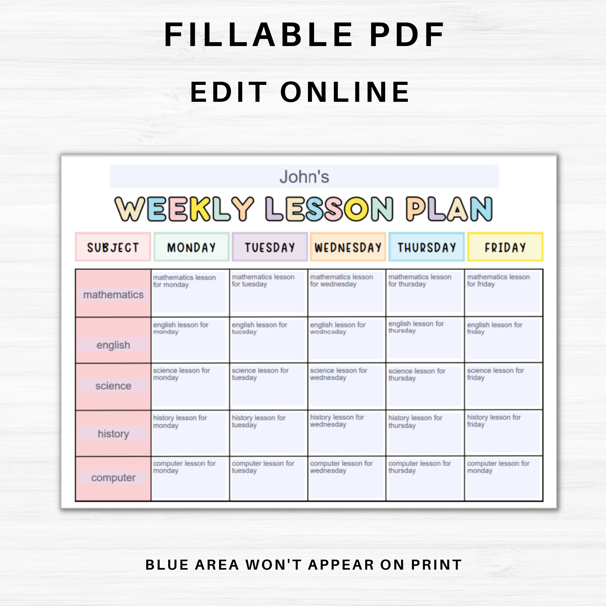Weekly Lesson Plan Editable | Lesson Planner | Homeschool Teacher ...