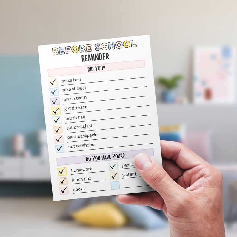 School Checklist Reminders for Kids Preschool Kindergarten Elementary ...