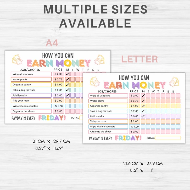 How to Earn Money Chore Chart | Editable Allowance Chore Chart for Kids ...