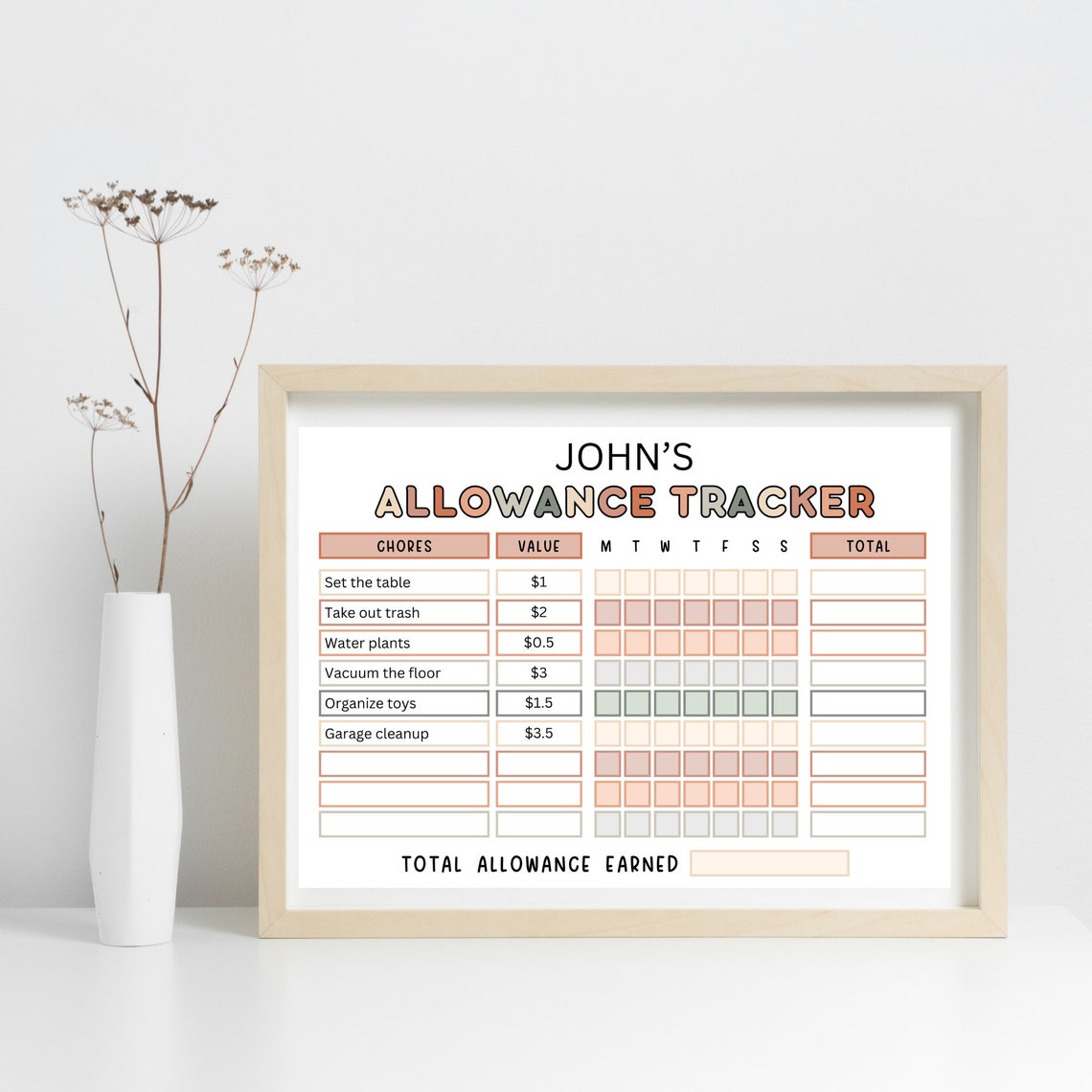 Kids Allowance Tracker Editable Earn Money Chore Chart for Kids Money ...