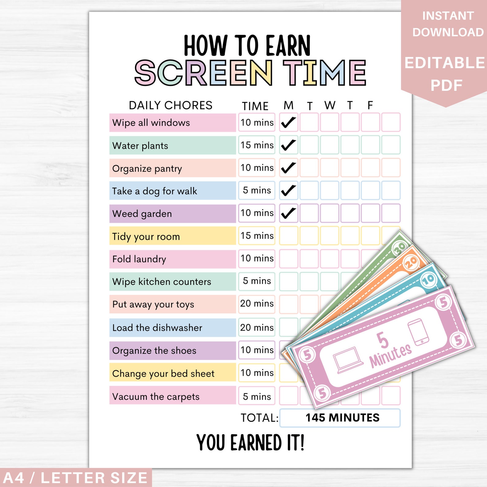 How to Earn Screen Time With Screen Bucks | Editable Allowance Chore ...