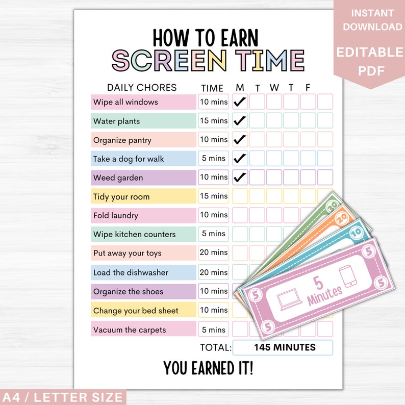 How to Earn Screen Time With Screen Bucks | Editable Allowance Chore ...
