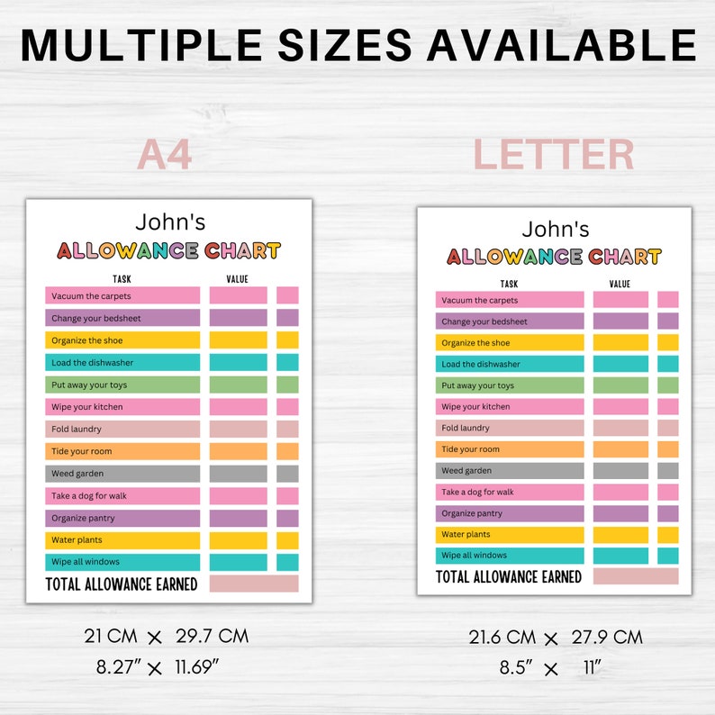 Kids Allowance Tracker Editable | Earn Money Chore Chart for Kids ...