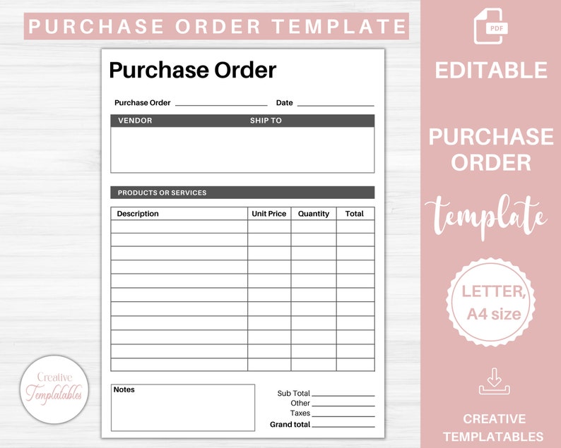 Purchase Order Form | Editable Order Template | Business Order Form ...
