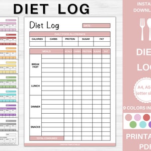Diet Log | Printable Fitness Log | Fitness Tracker | Diet Tracker ...