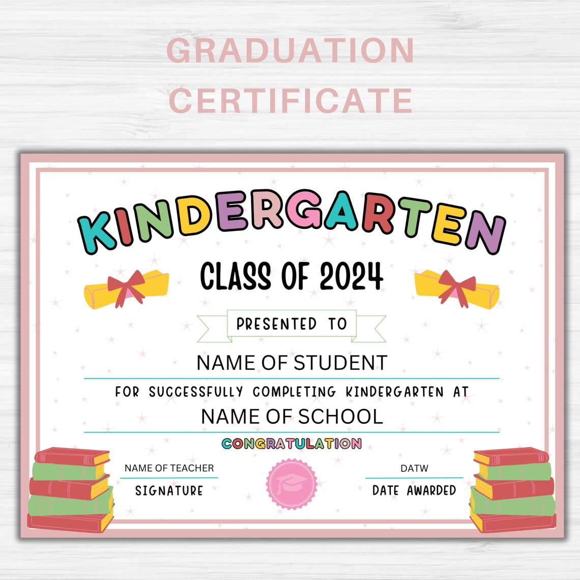 Kindergarten Graduation Certificate Editable Diploma Graduation ...
