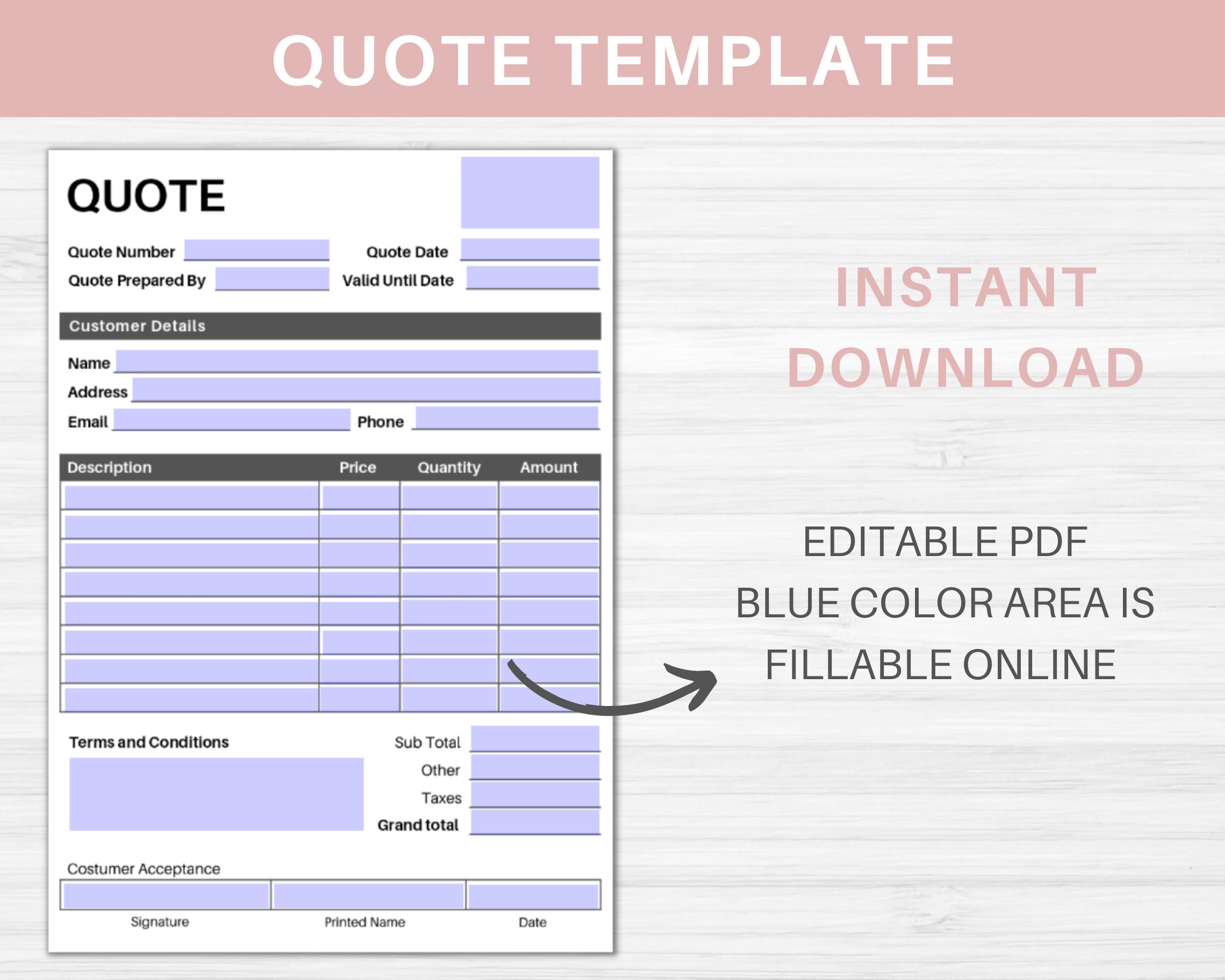 Quote Template | Editable Job Quote | Quotation Sheet | Quote Estimate ...