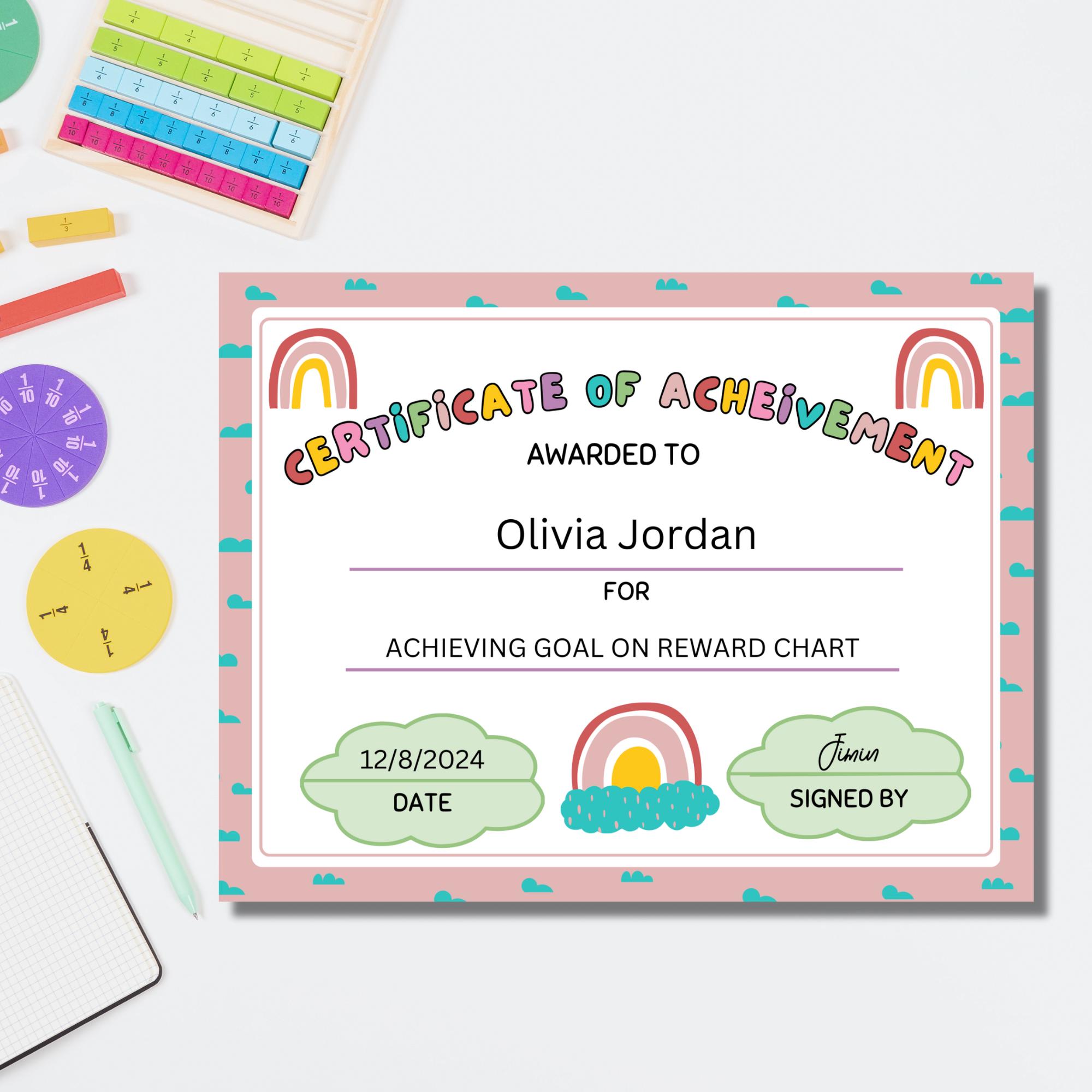 Kids Reward Certificate and Chart Good Behavior Tracking Kids Behavior ...