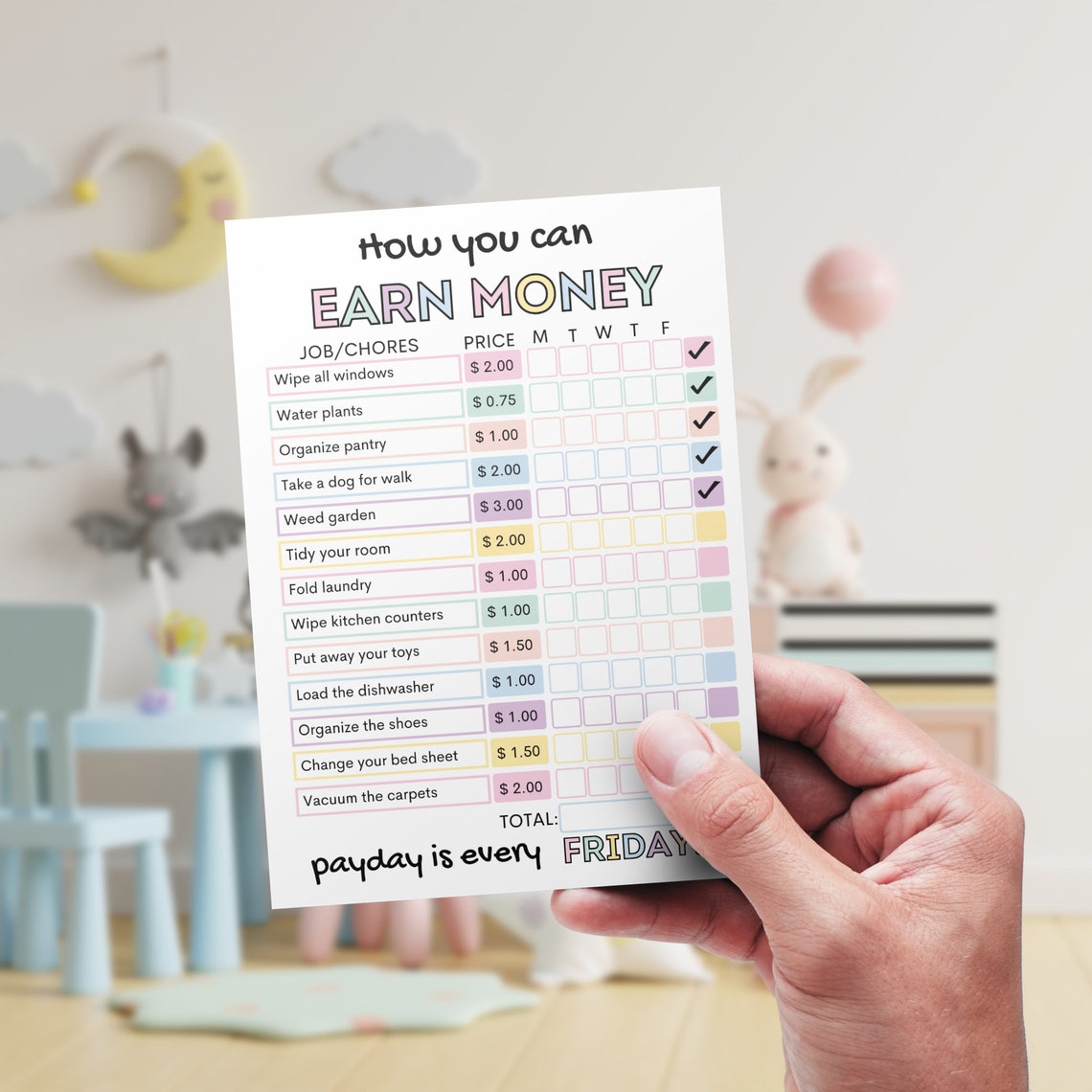 How to Earn Money Chore Chart | Editable Allowance Chore Chart for Kids ...