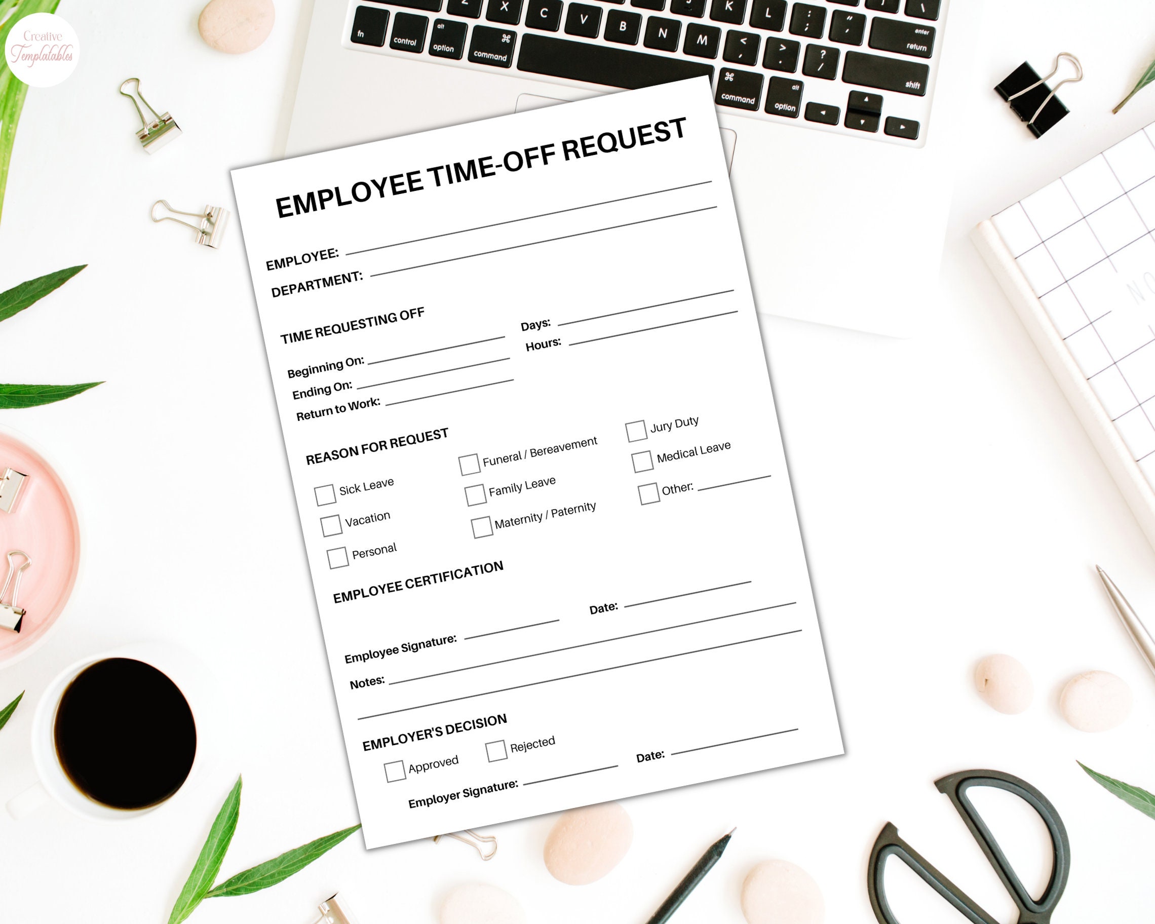Employee Time-off Request Template | Editable Vacation Form | Time-off ...