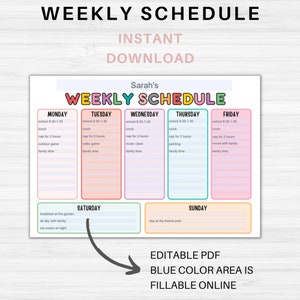 Weekly Schedule Kids Chore Chart Editable Weekly Checklist - Etsy