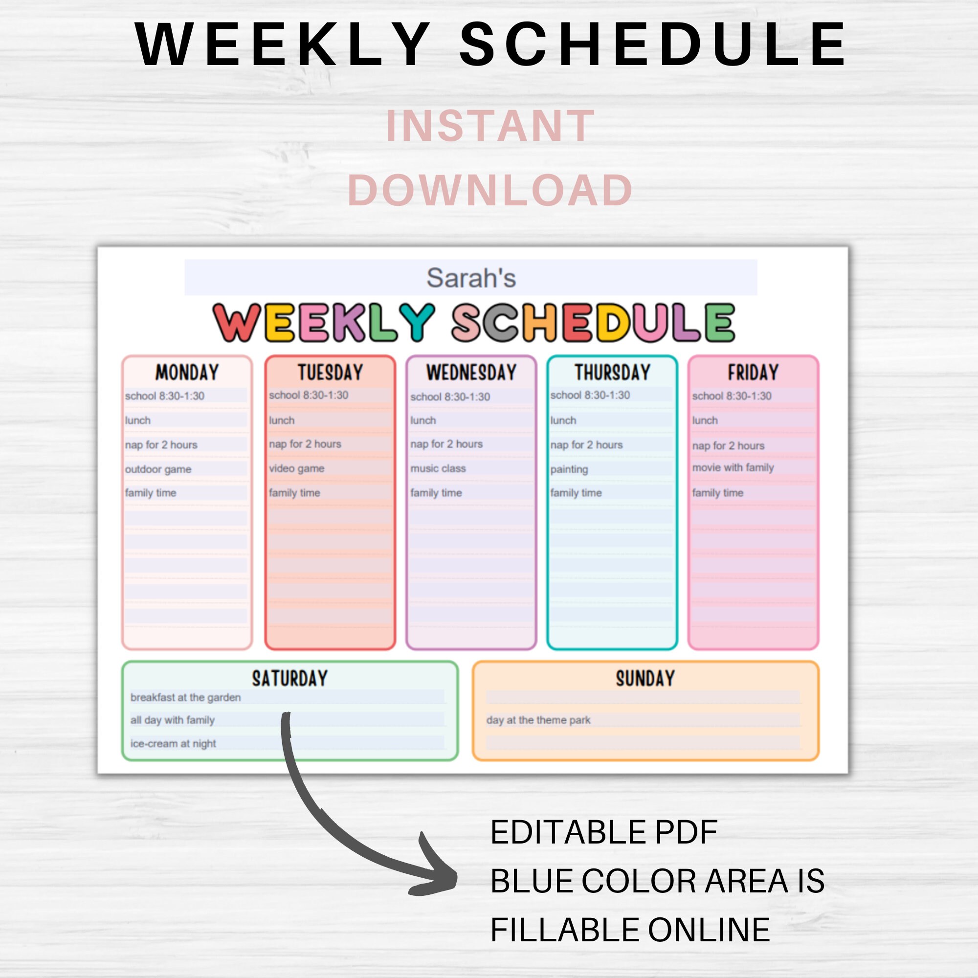 Weekly Schedule Kids Chore Chart Editable Weekly Checklist - Etsy