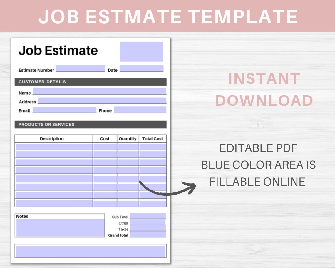 Job Estimate Template | Editable Job Proposal | Project Estimate ...