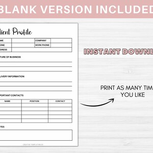 Client Profile Template Printable Customer Profile Tracker Client ...