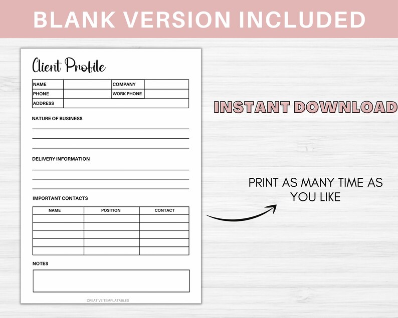 Client Profile Template Printable Customer Profile Tracker Client ...