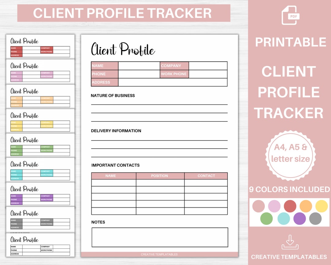 Client Profile Template Printable Customer Profile Tracker Client ...