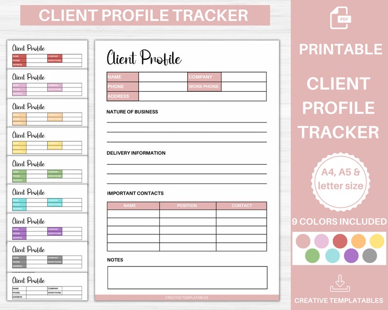 Client Profile Template Printable Customer Profile Tracker Client ...