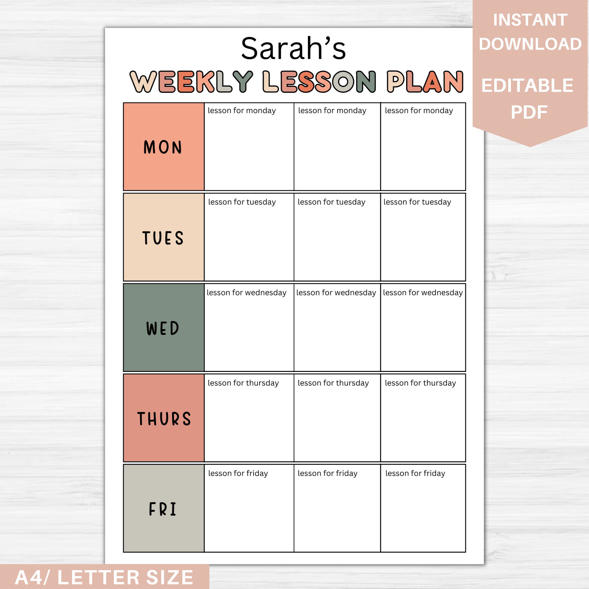 Weekly Lesson Plan Editable | Lesson Planner | Homeschool Teacher ...