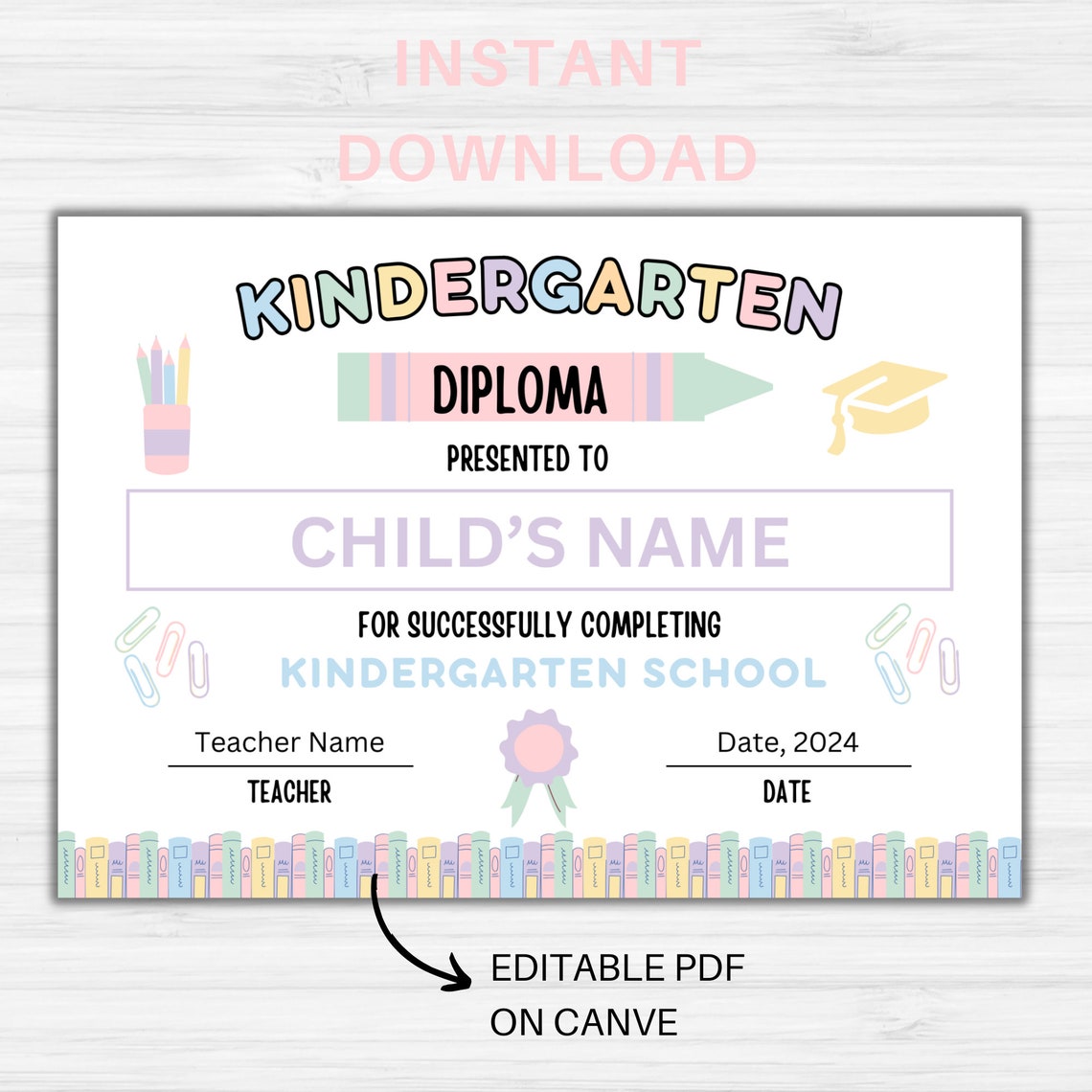 Kindergarten Diploma Certificate Editable Diploma Kindergarten ...