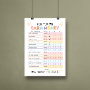 How to Earn Money Chore Chart | Editable Allowance Chore Chart for Kids ...