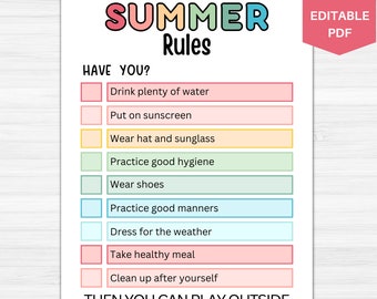 Summer Rules for Kids Summer Routine Editable Summer Rules Checklist ...