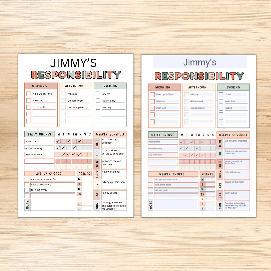 Responsibility Chore Chart for Kids Editable Chore Chart Daily Routine ...