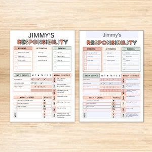 Responsibility Chore Chart for Kids Editable Chore Chart Daily Routine ...