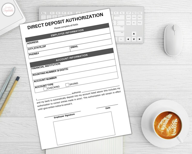 Direct Deposit Authorization Template | Editable Automatic Payment ...