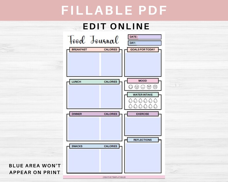 Food Journal | Printable Food Diary | Meal Journal | Meal Tracker ...