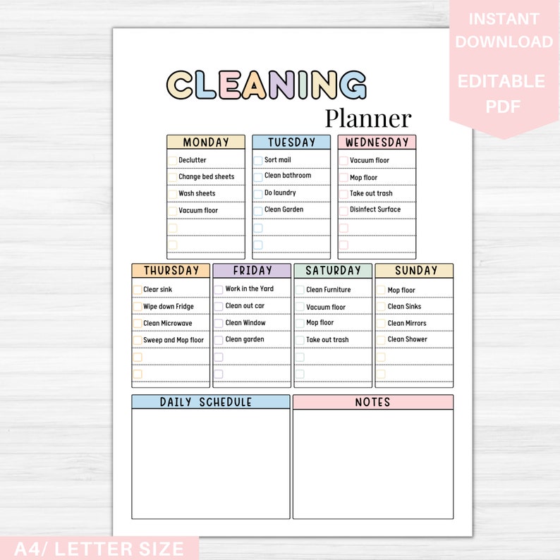 Cleaning Planner Cleaning Chore Chart Editable Cleaning Schedule ...