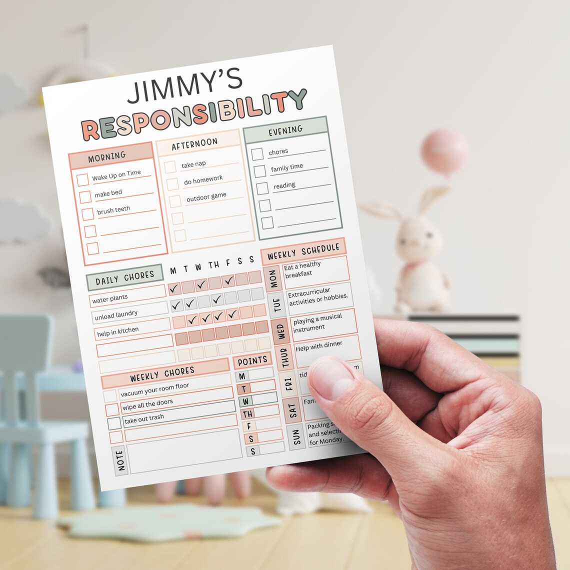 Responsibility Chore Chart for Kids Editable Chore Chart Daily Routine ...