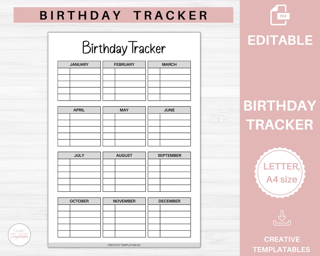 Birthday Tracker Printable Birthday Planner Birthday Organizer Birthday ...