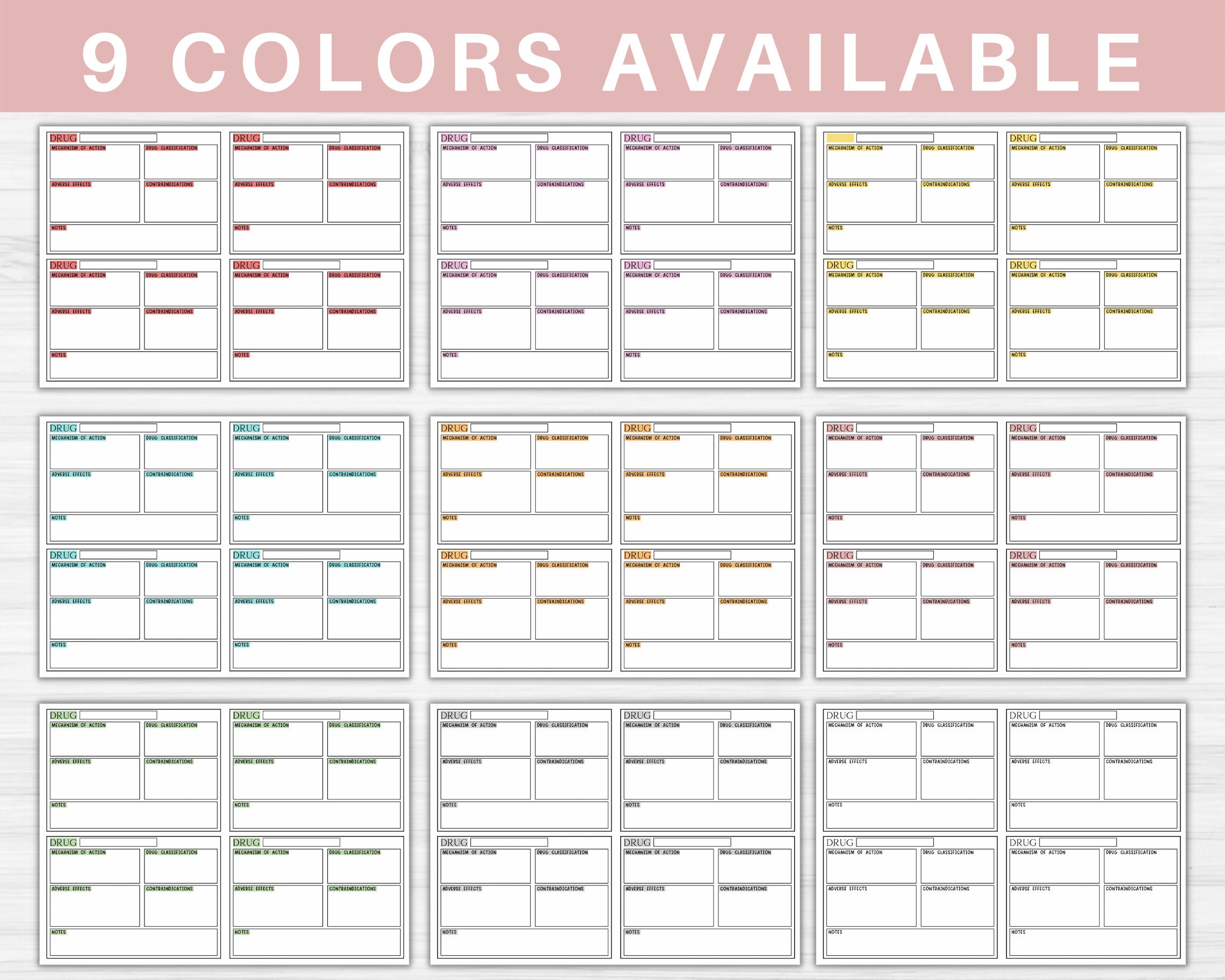 Drug Classification Template Printable Pharmacology Map Nursing Study ...