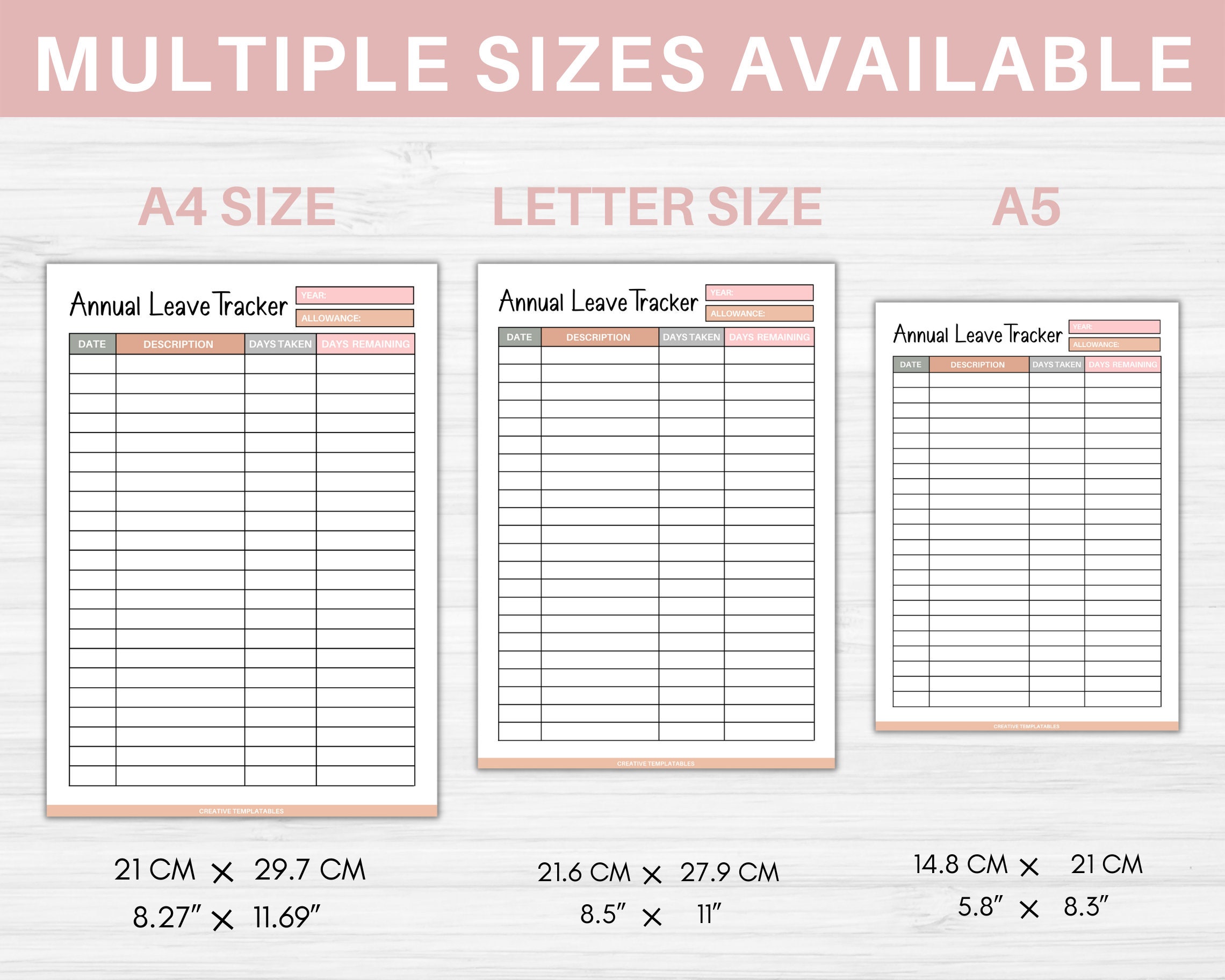 Annual Leave Tracker Printable Holiday Tracker Work Leave Log Annual ...