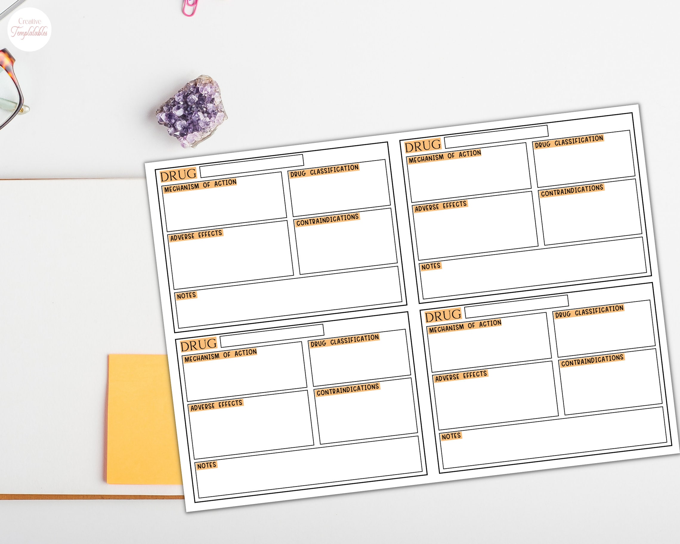 Drug Classification Template Printable Pharmacology Map Nursing Study ...