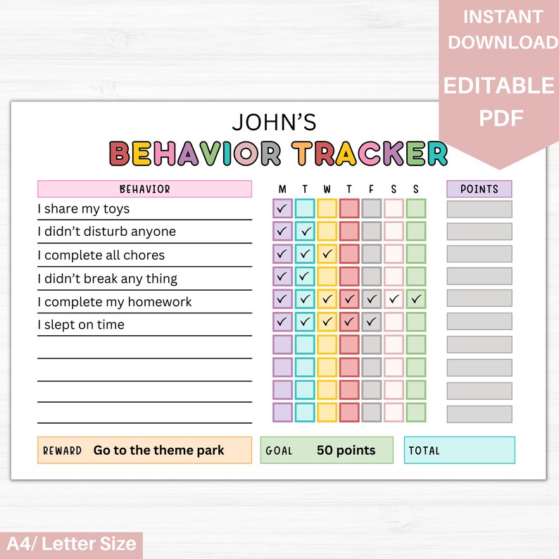 Behavior Reward Chart for Kids | Good Behavior Tracking | Children ...