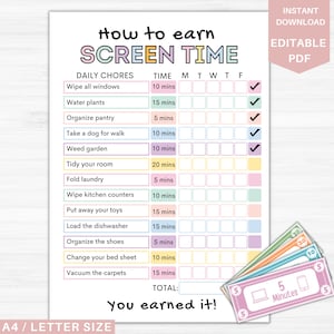 How to Earn Screen Time With Screen Bucks | Editable Allowance Chore ...