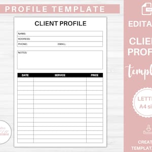 Client Profile Template | Editable Customer Profile Tracker | Client ...