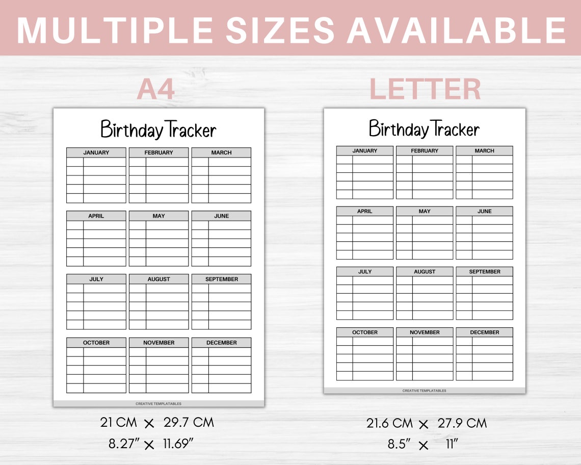 Birthday Tracker Printable Birthday Planner Birthday Organizer Birthday ...