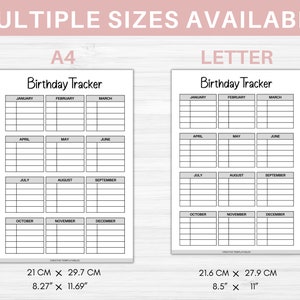 Birthday Tracker Printable Birthday Planner Birthday Organizer Birthday ...