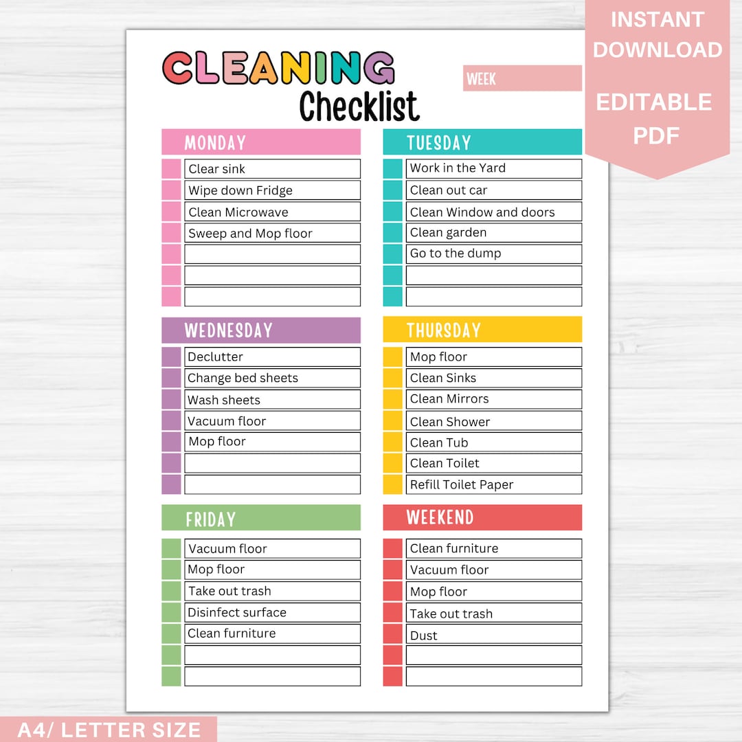 Cleaning Planner Kids Chore Chart Editable Cleaning Schedule for Kids ...