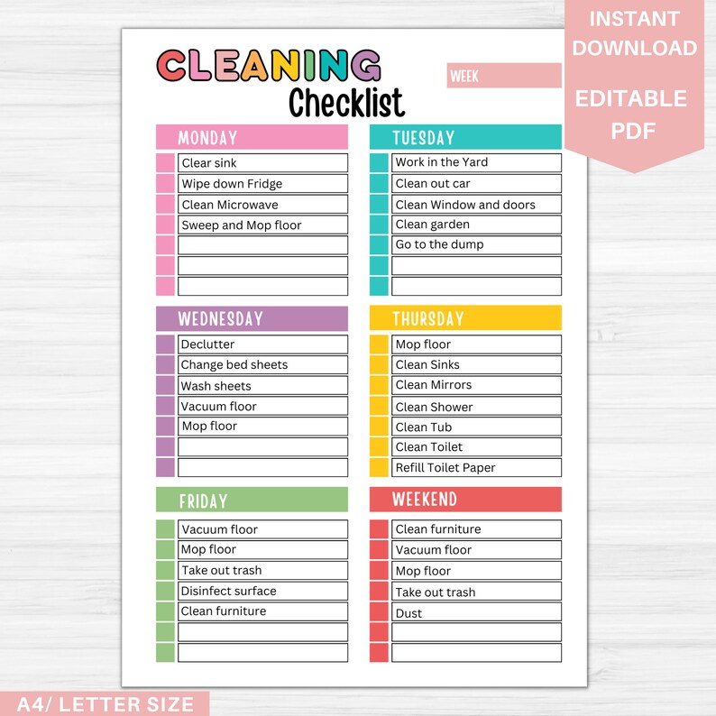 Cleaning Planner Kids Chore Chart Editable Cleaning - Etsy