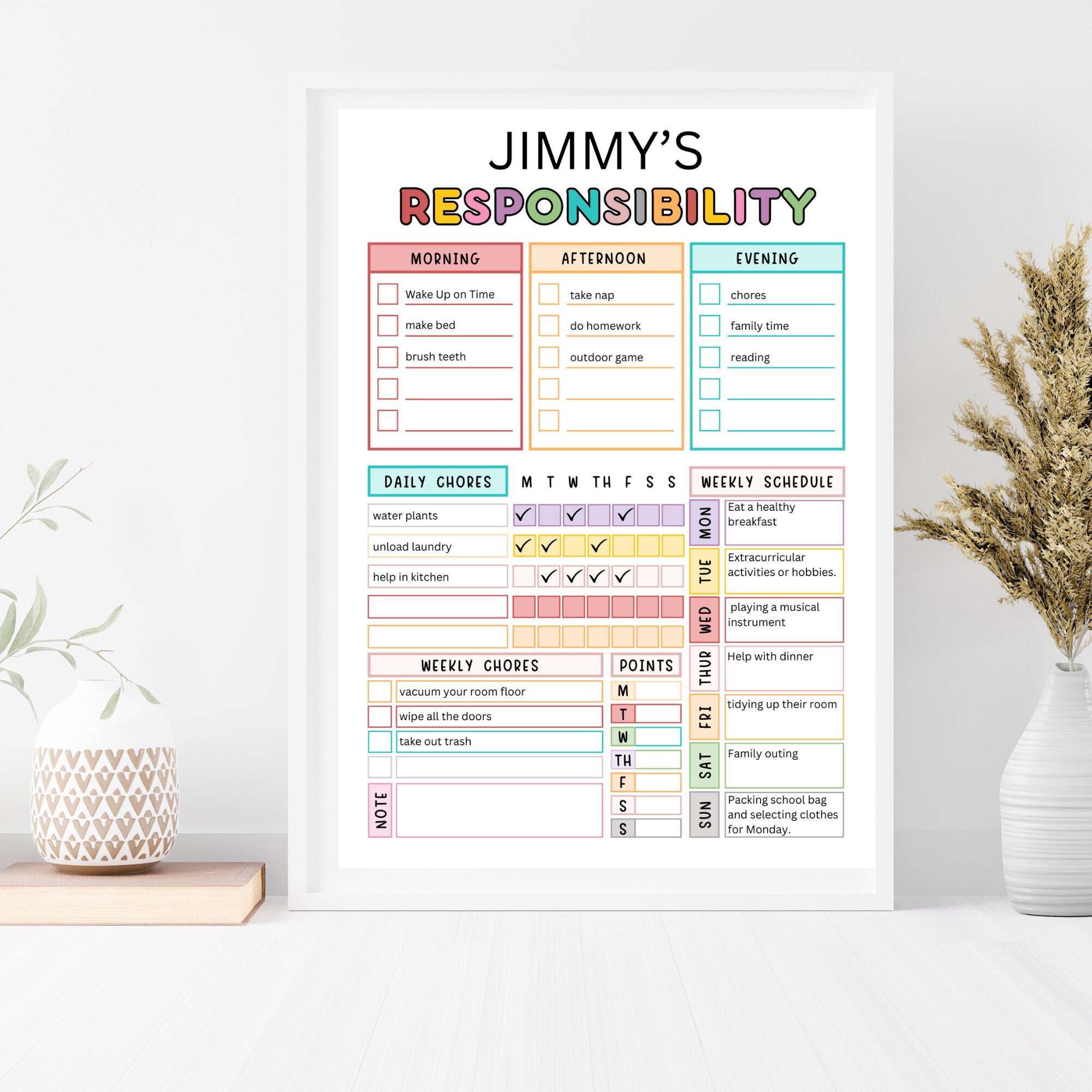 Responsibility Chore Chart for Kids Editable Chore Chart - Etsy