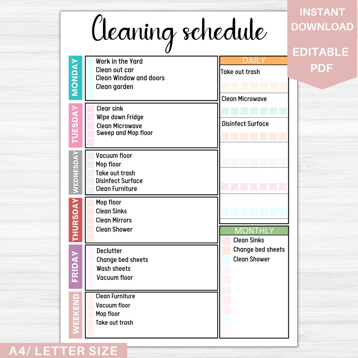 Cleaning Planner Cleaning Chore Chart Editable Cleaning Schedule ...