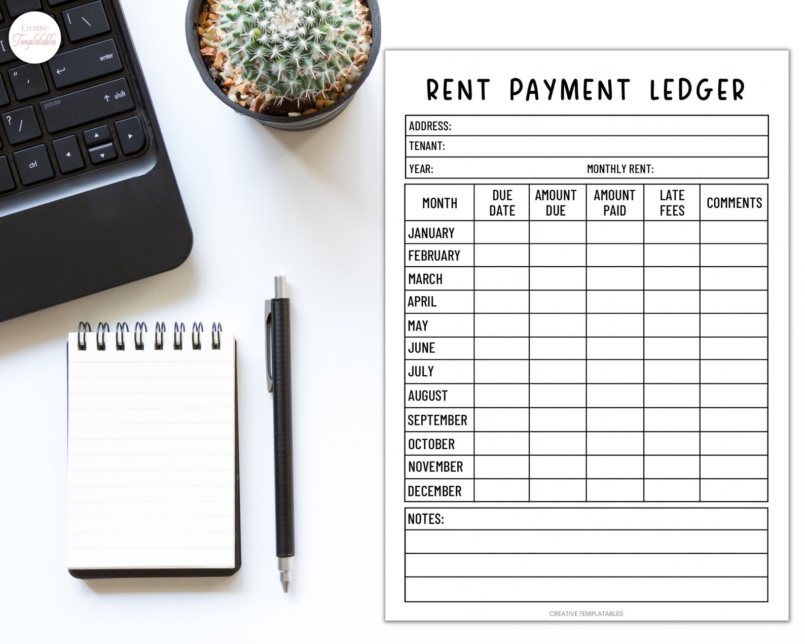 Rent Payment Ledger Template Printable Tenant Payment Tracker Monthly ...