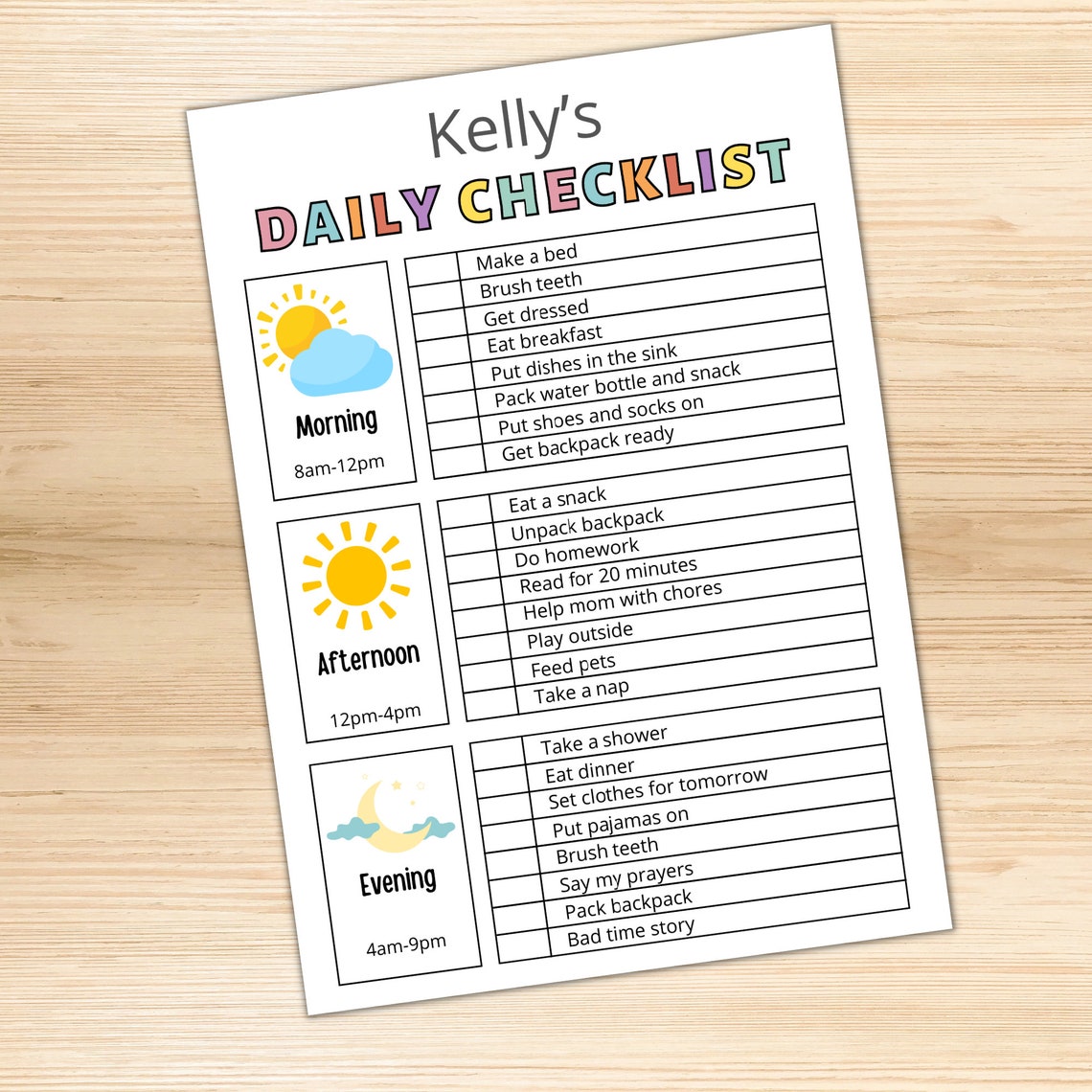 Kids Chore Chart Editable Daily Routine Responsibility Chart Kids Daily ...